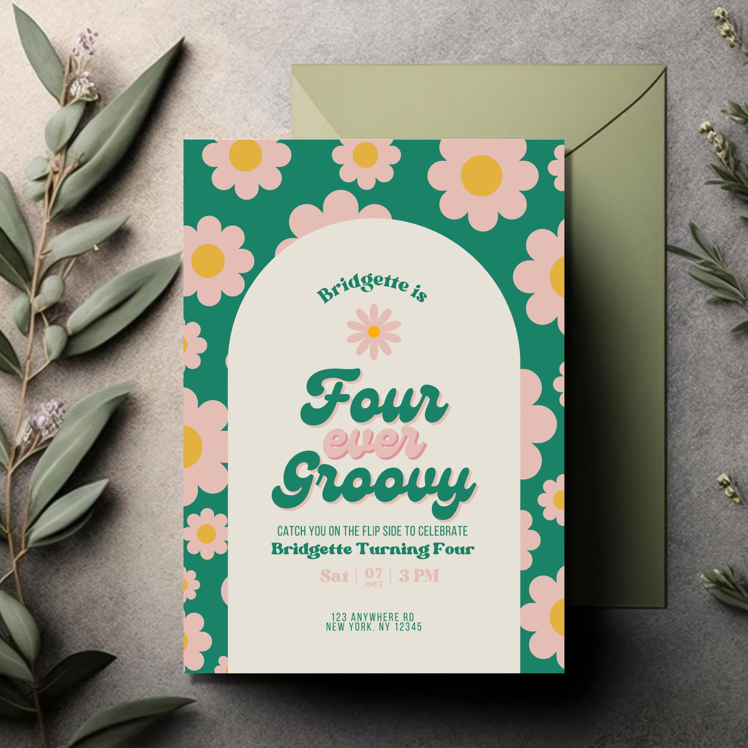 Four Ever Groovy Birthday Theme Birthday Invitation Retro 4th - Etsy