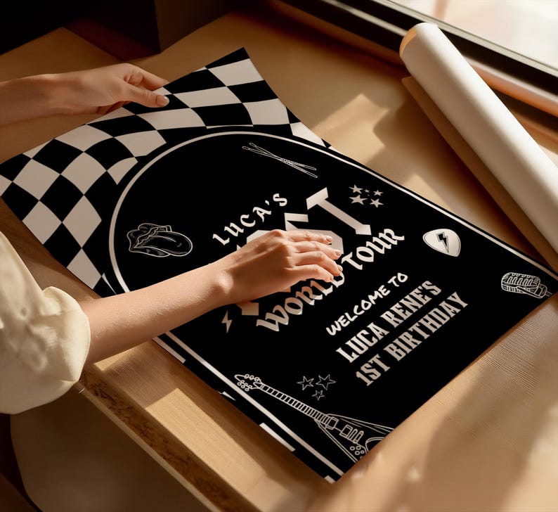 Rockstar First Birthday Welcome Sign: World Tour Theme (DIY Template ...