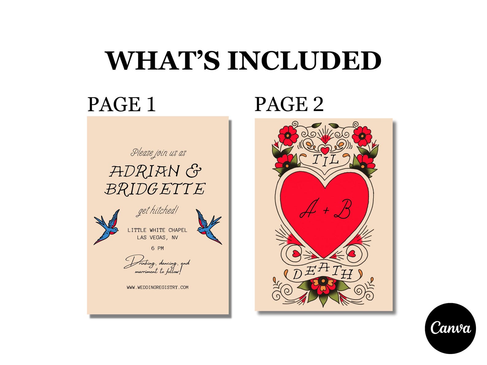 Traditional Tattoo Wedding Invitation: Rockabilly Custom Invite (DIY ...