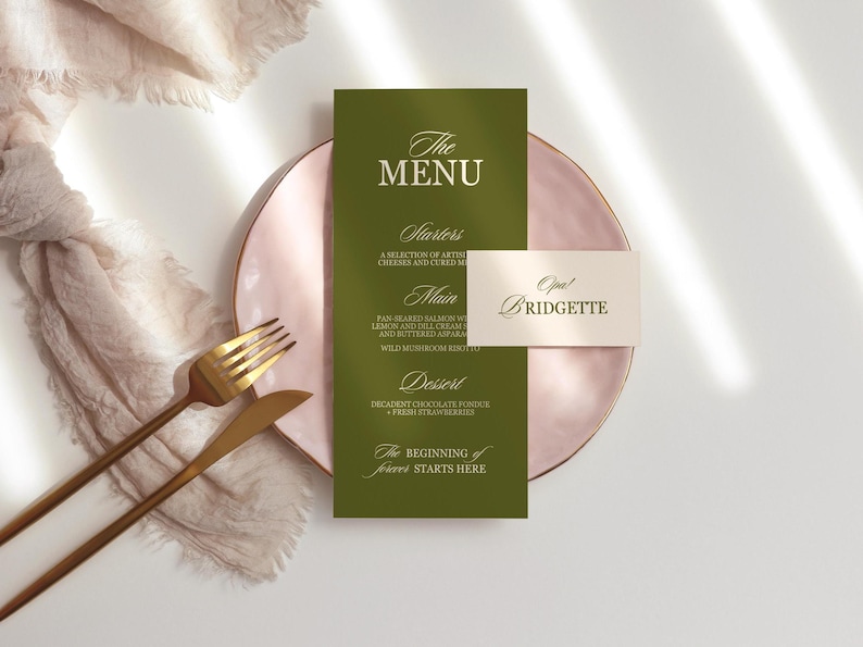 Mediterranean Wedding Menu & Place Card Templates: Elegant DIY Design ...