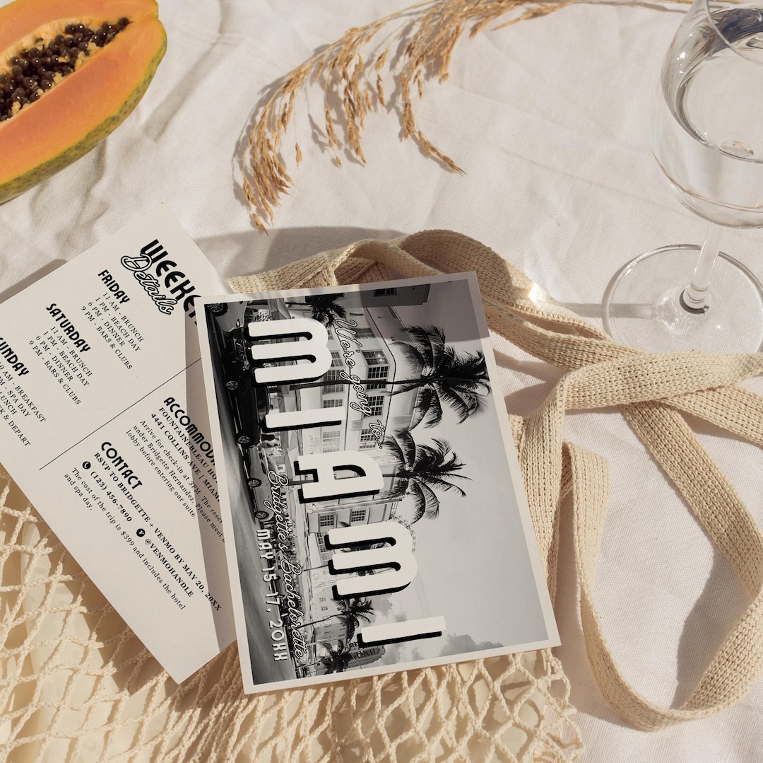 Vintage Miami Bachelorette Invitation: Editable Postcard Template ...