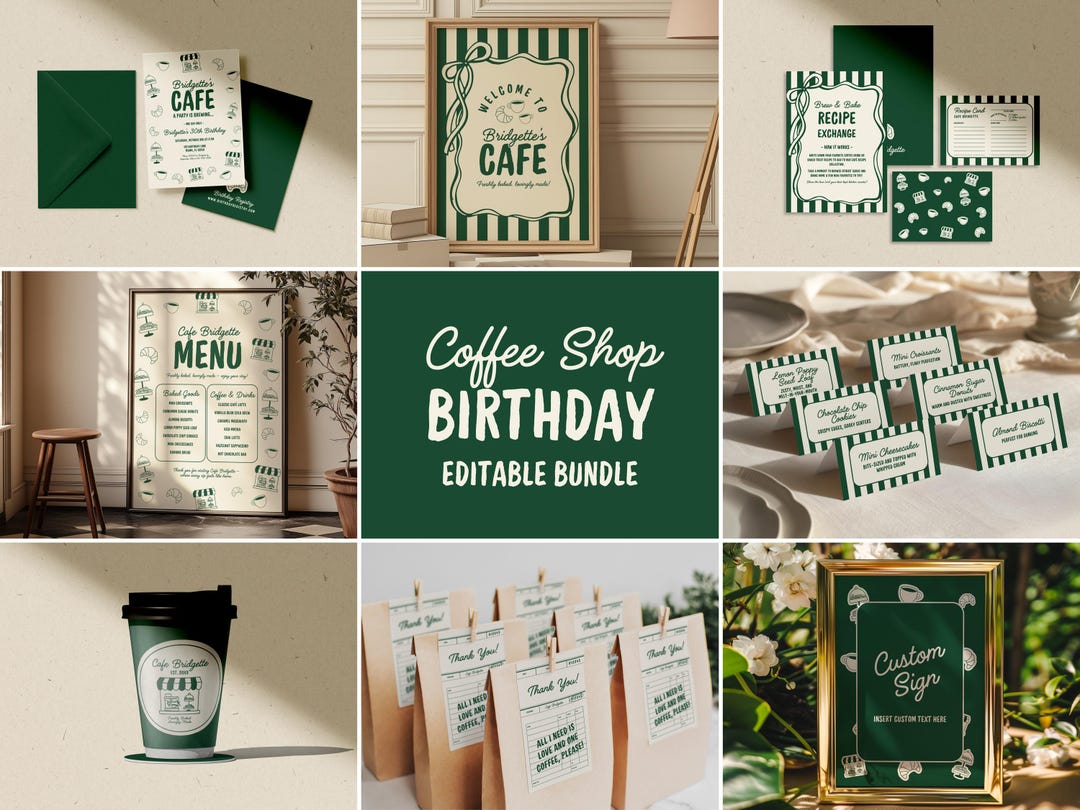 Cafe Birthday Bundle Templates Editable Home Coffee Shop Invitation ...