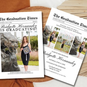 Newspaper Graduation Party Invitation Template Editable Graduate Photo ...