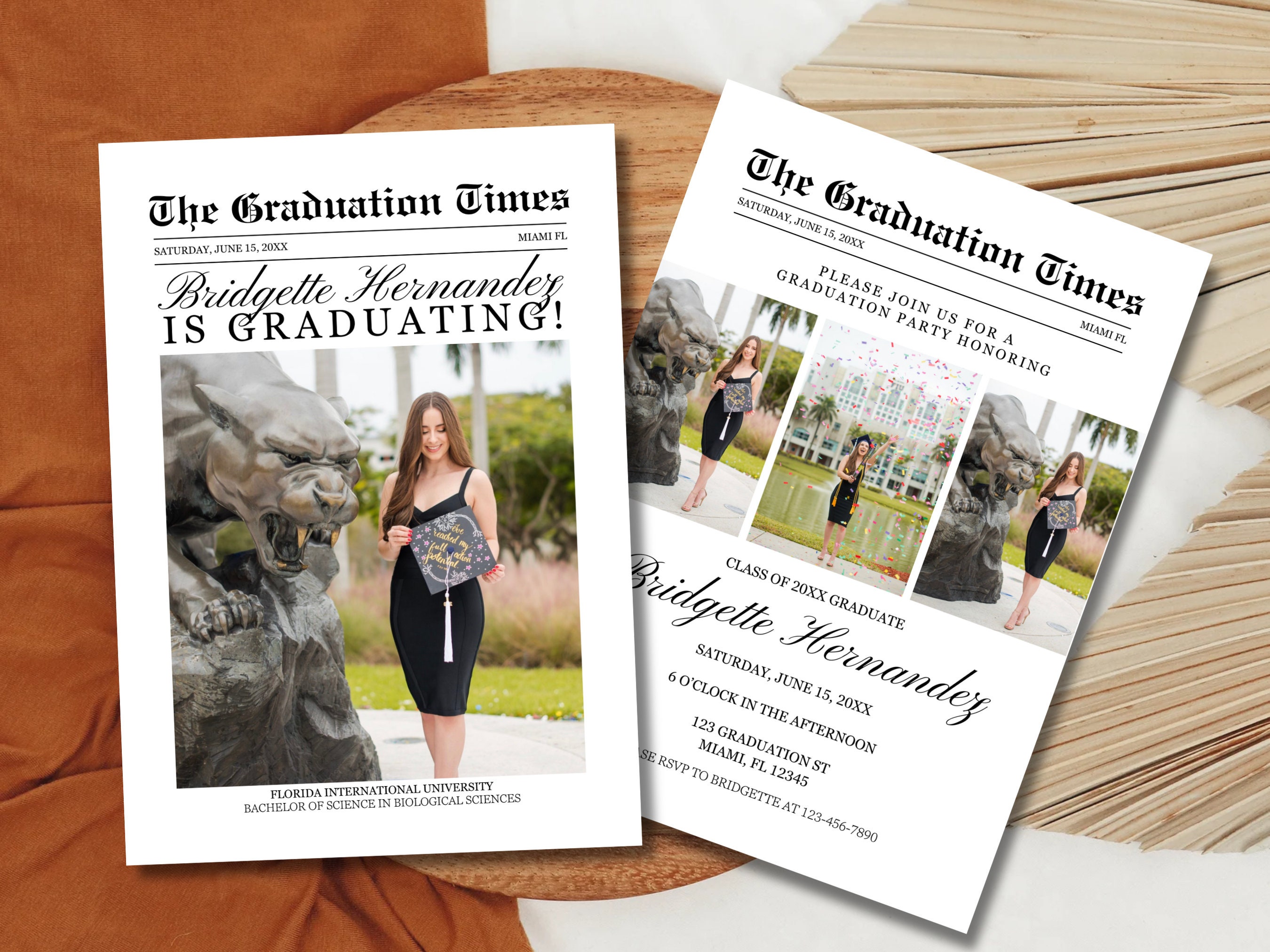 Newspaper Graduation Party Invitation Template Editable Graduate Photo ...