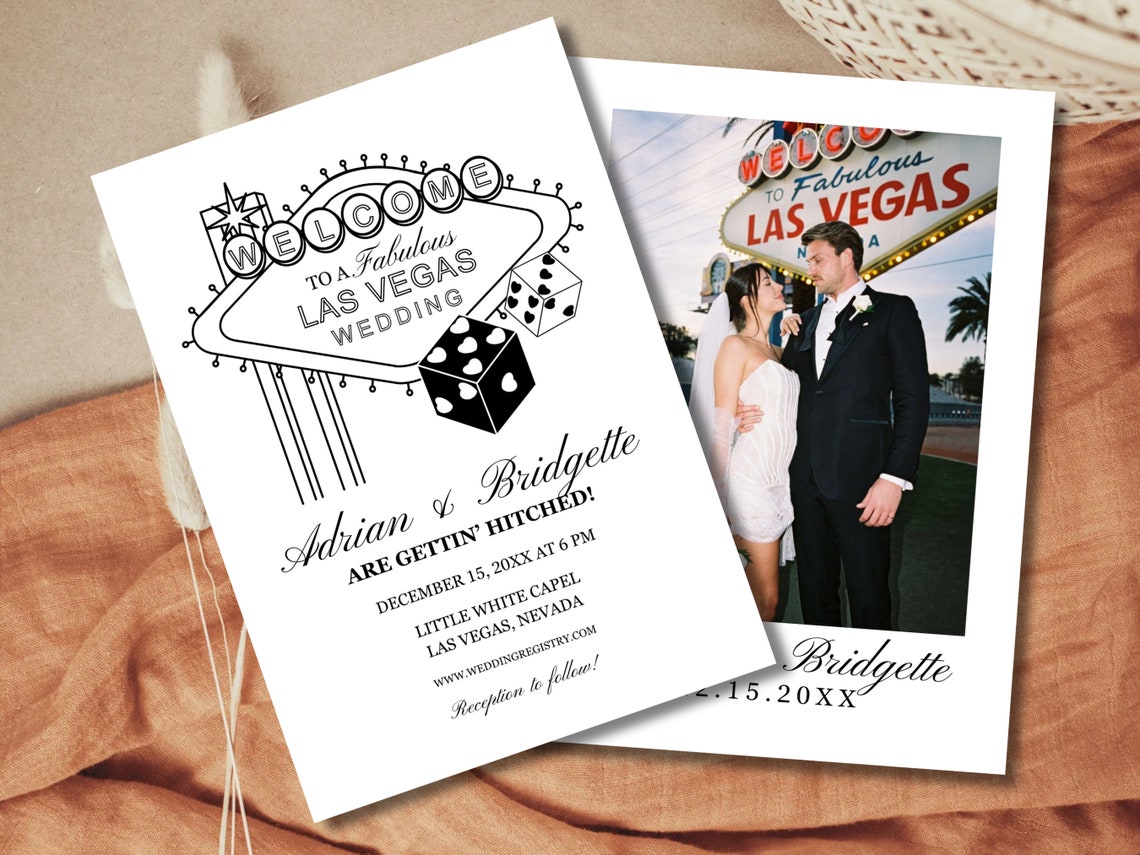 Hand Drawn Las Vegas Wedding Invitation Vintage Wedding Vegas Wedding ...