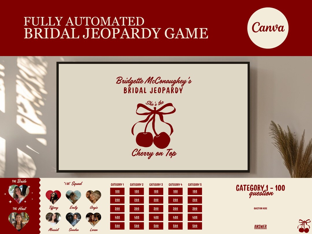 Cherry on Top Bridal Shower Jeopardy Game Template Editable She's the ...