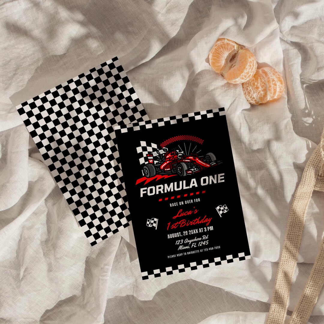 Formula One 1st Birthday Invitation: Race Car Theme (editable Template ...