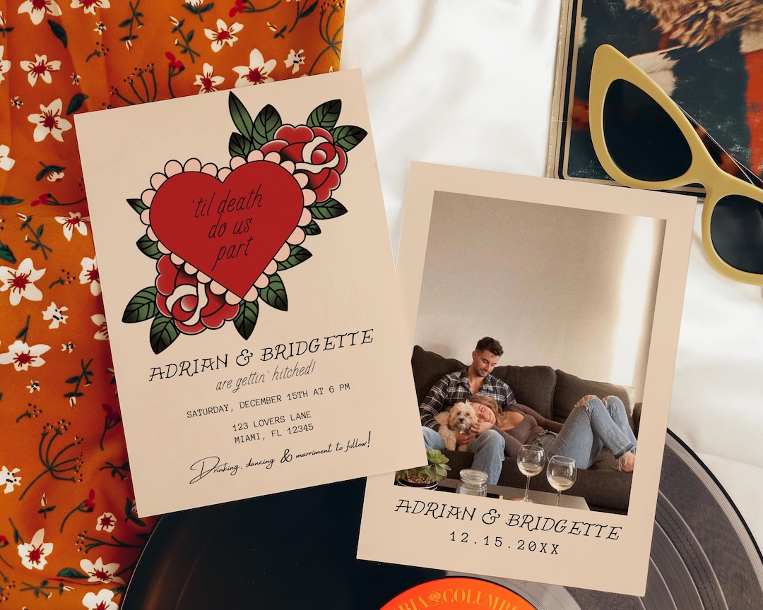 Traditional Tattoo Wedding Invitation: Editable DIY Template (5x7 ...