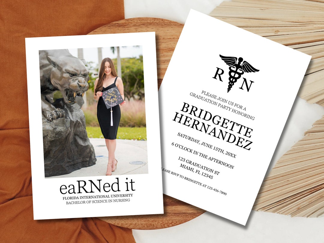 Modern Minimalist Nursing Graduation Announcement Card BSN RN Nurse ...