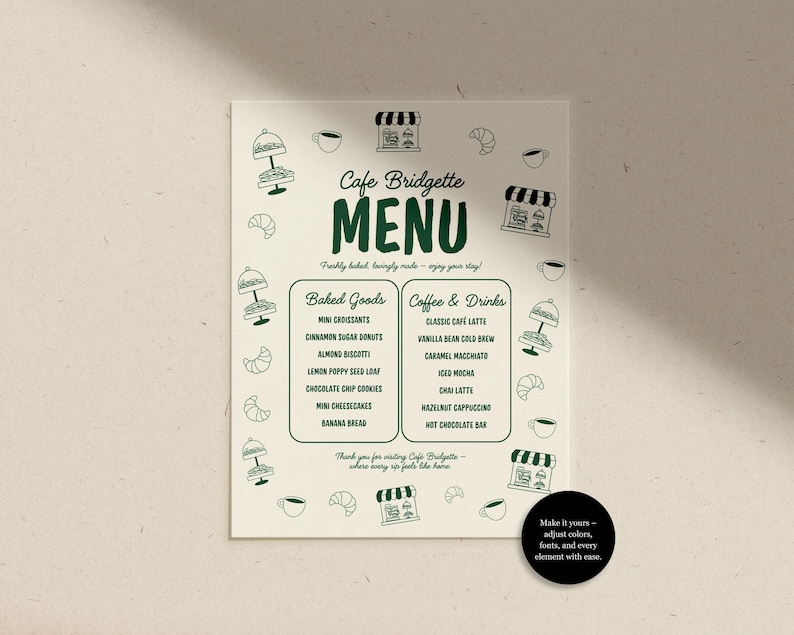 Cafe Menu Template Editable Home Coffee Shop Menu Coffee Birthday Party ...