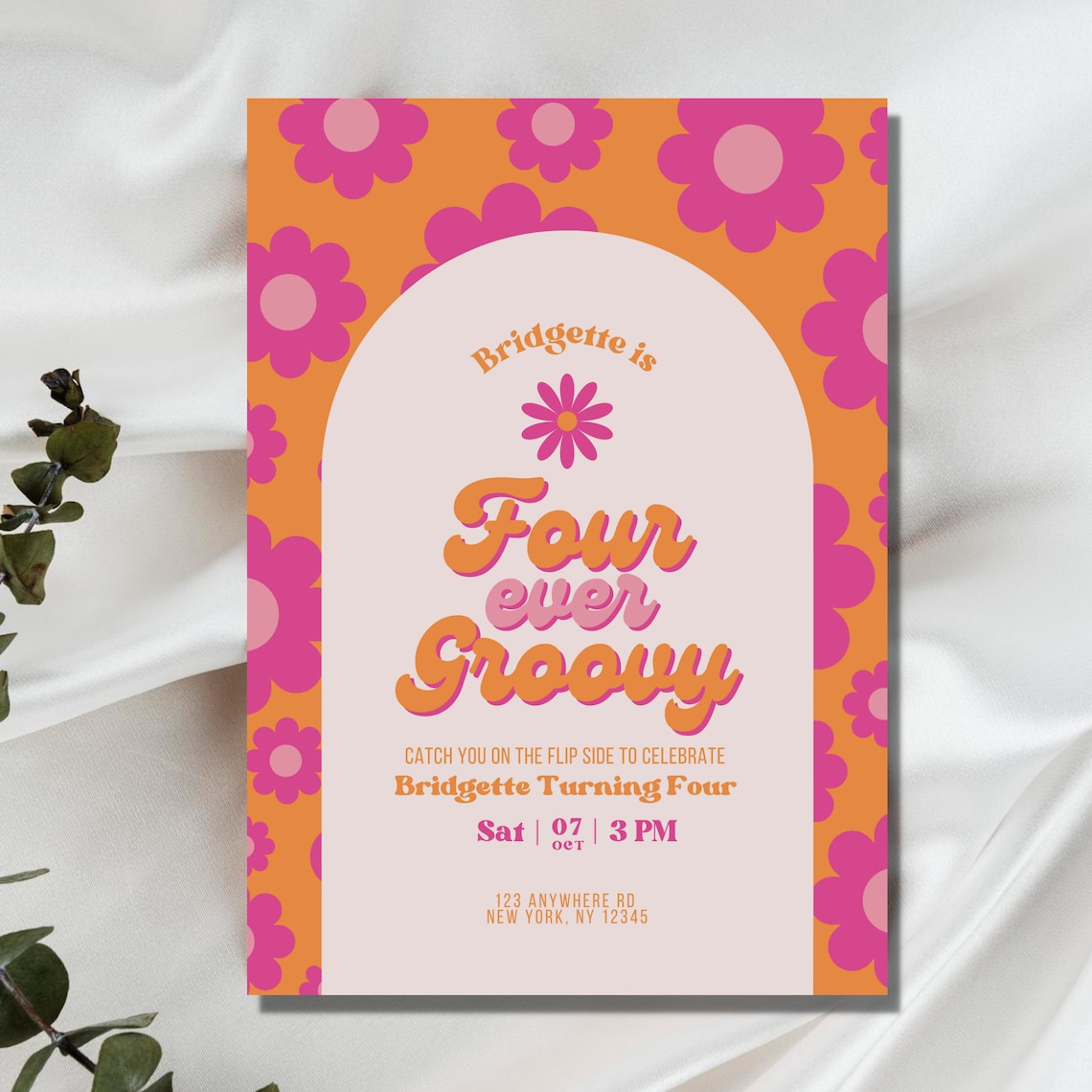 Four Ever Groovy Birthday Theme Birthday Invitation Retro 4th - Etsy