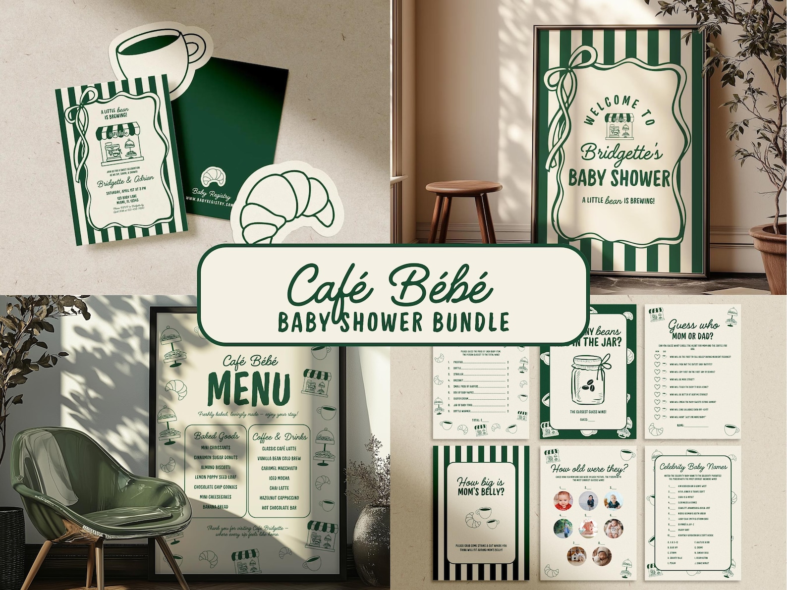 Cafe Bebe Baby Shower Bundle Templates Editable Coffee Shop Baby Shower ...