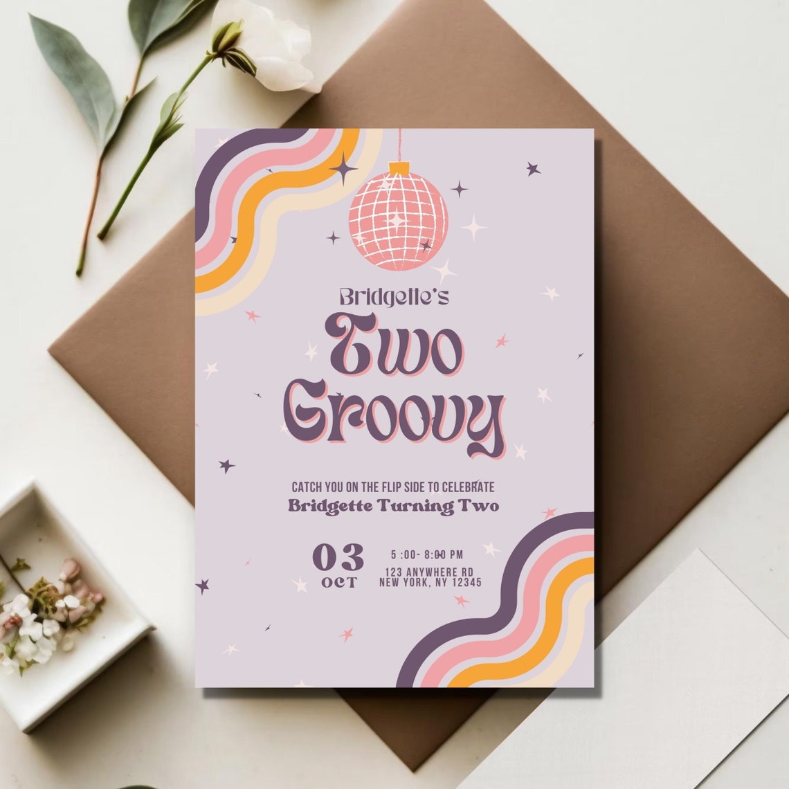 Two Groovy Birthday Invitation Retro 2nd Birthday Invitation - Etsy