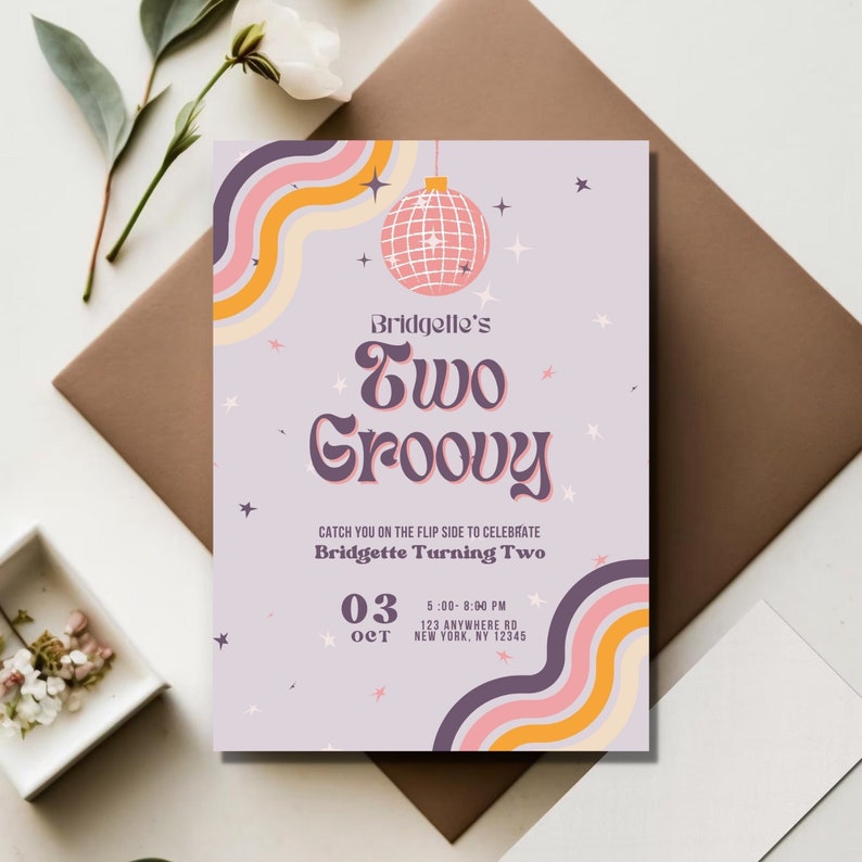 Two Groovy Birthday Invitation Retro 2nd Birthday Invitation - Etsy