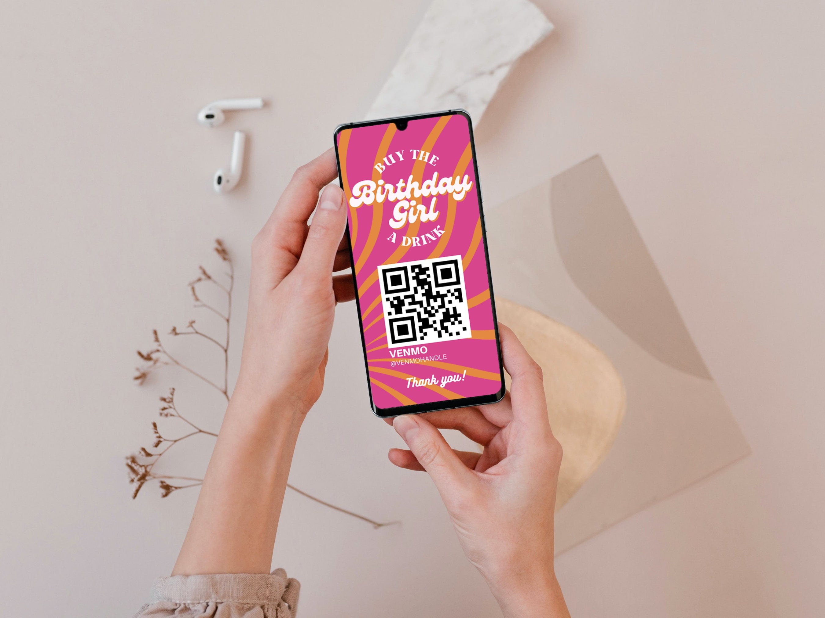 Retro Birthday Party Drink QR Code Story Template (digital Download ...