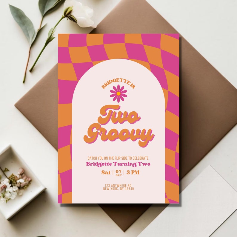 Two Groovy Birthday Invitation 2nd Birthday Invitation Retro - Etsy