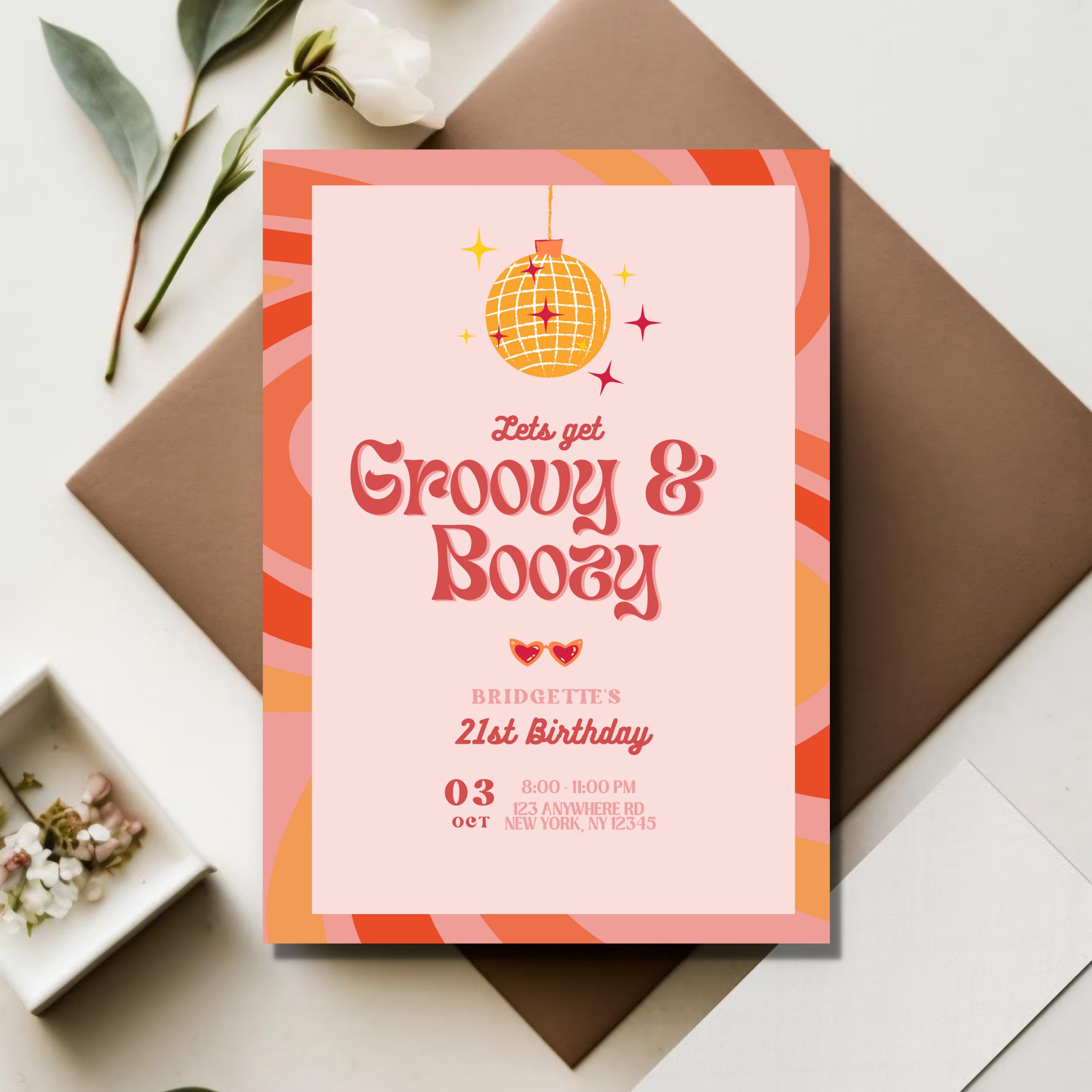 Groovy and Boozy 21st Birthday Invitation Retro 21st Birthday Theme ...