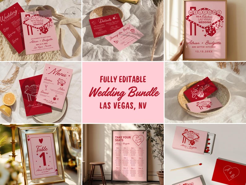 Vegas Wedding Template Bundle: Retro Hand-drawn Illustrations (digital ...