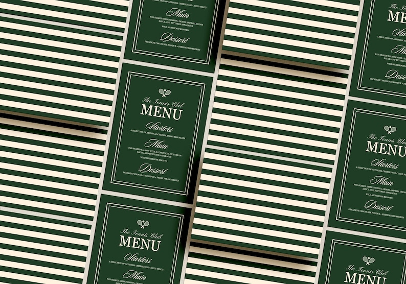 Vintage Tennis Menu & Place Card Template - DIY Canva (digital Download ...