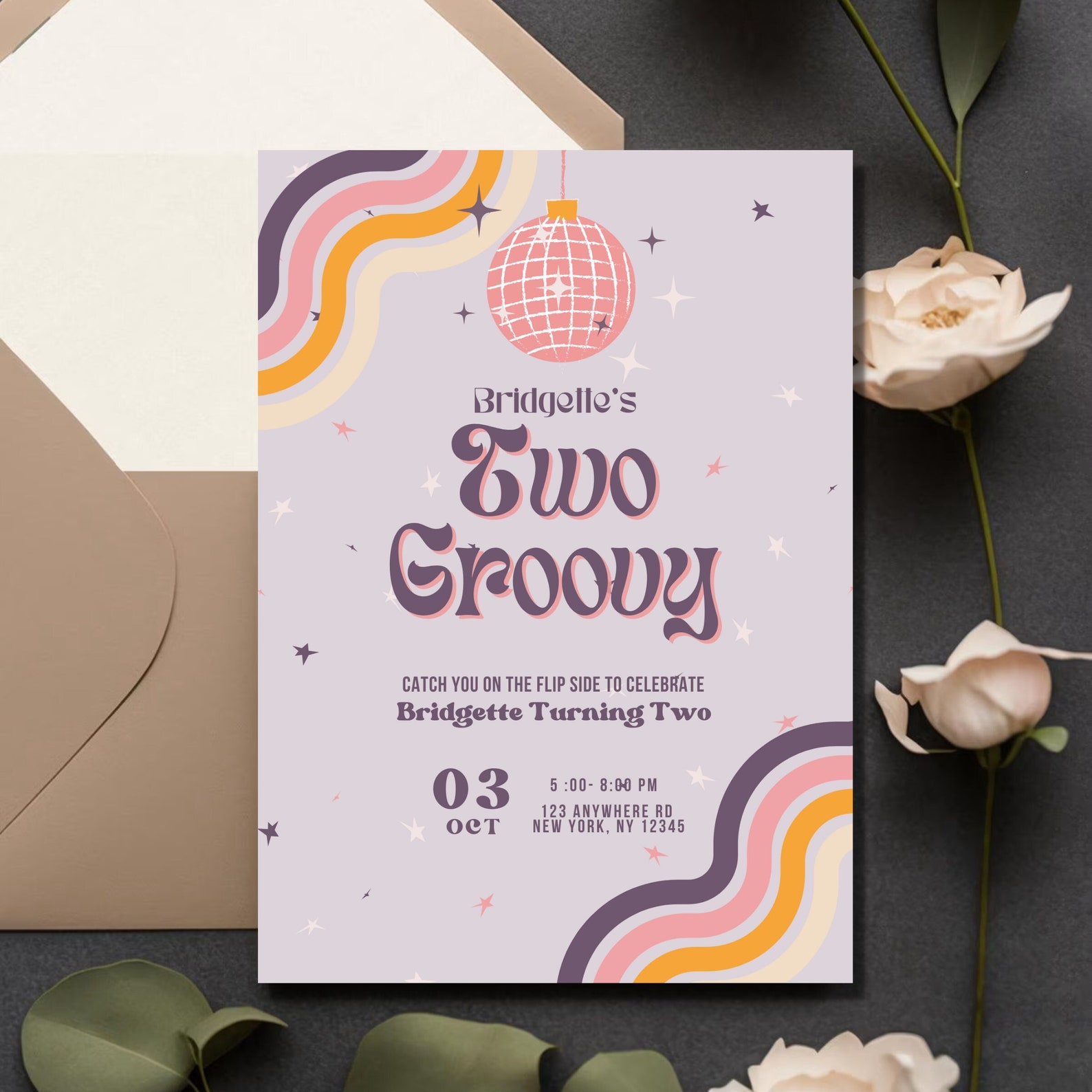 Two Groovy Birthday Invitation Retro 2nd Birthday Invitation - Etsy