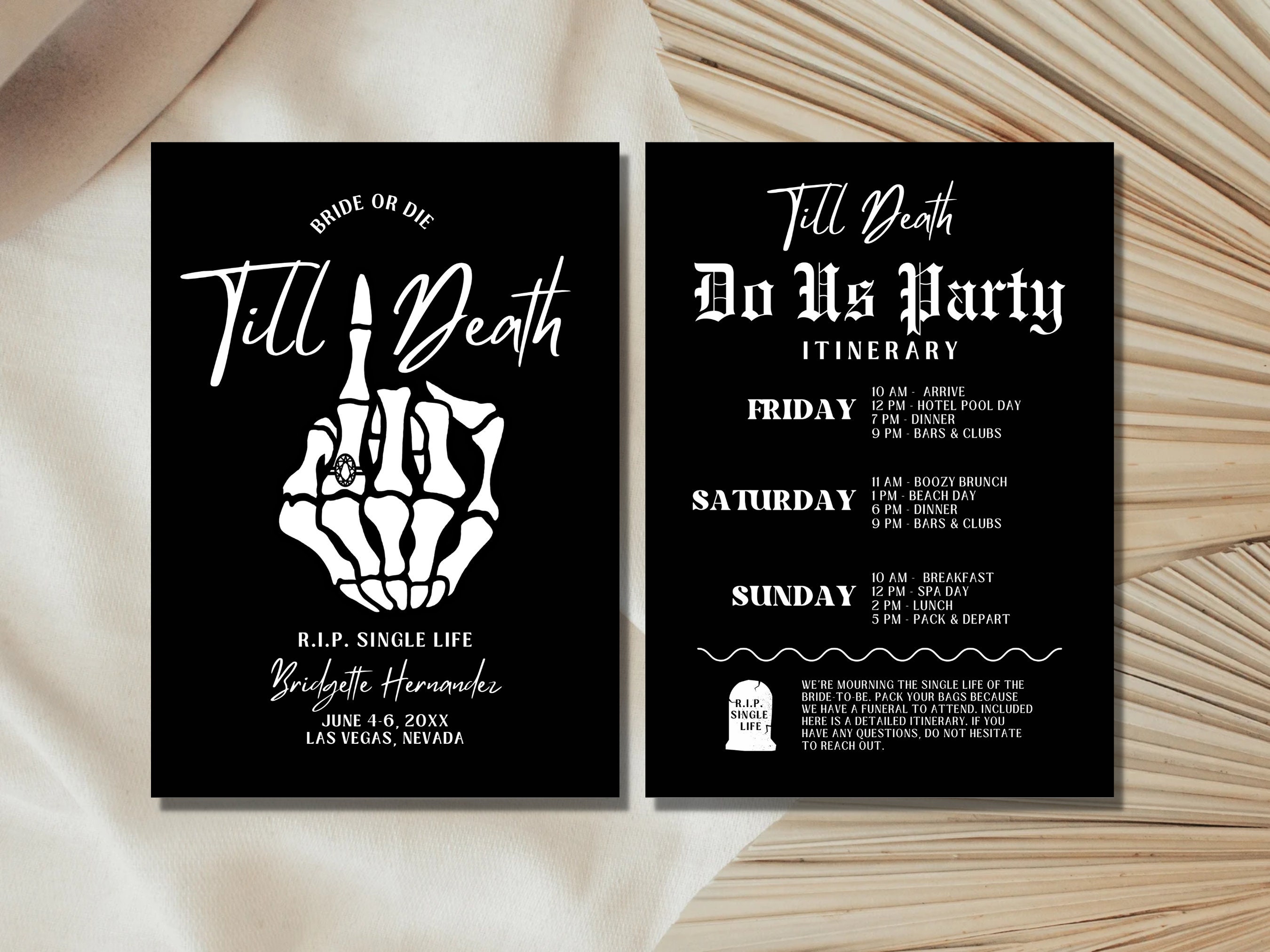Bachelorette Invitation and Itinerary Till Death Do Us Party - Etsy