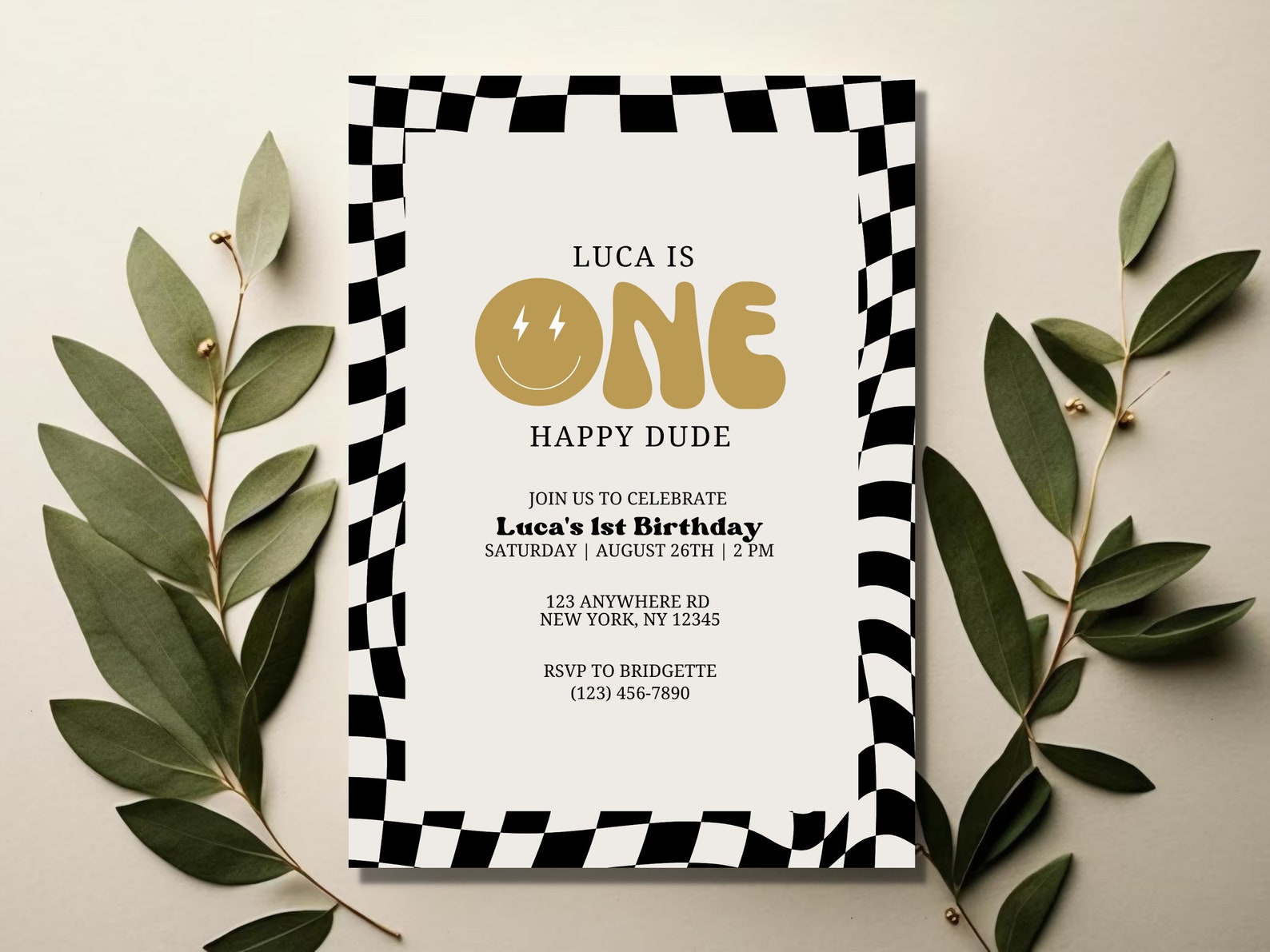 One Happy Dude Birthday Invitation Smiley Face Invitation - Etsy