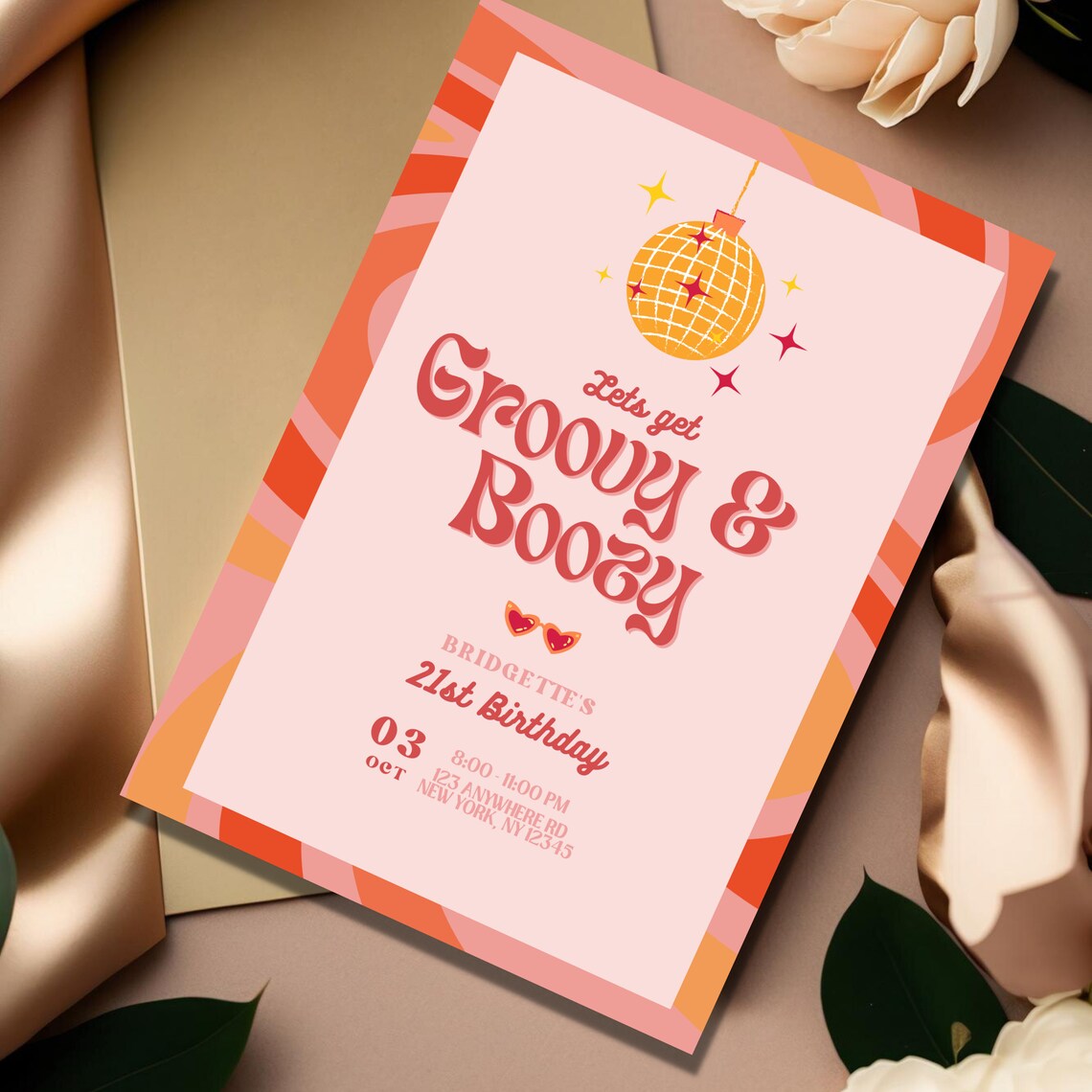 Groovy and Boozy 21st Birthday Invitation Retro 21st Birthday Theme ...