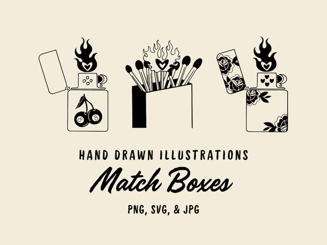 Hand Drawn Matchbox Clipart: Bachelorette Party Illustrations (PNG, SVG ...