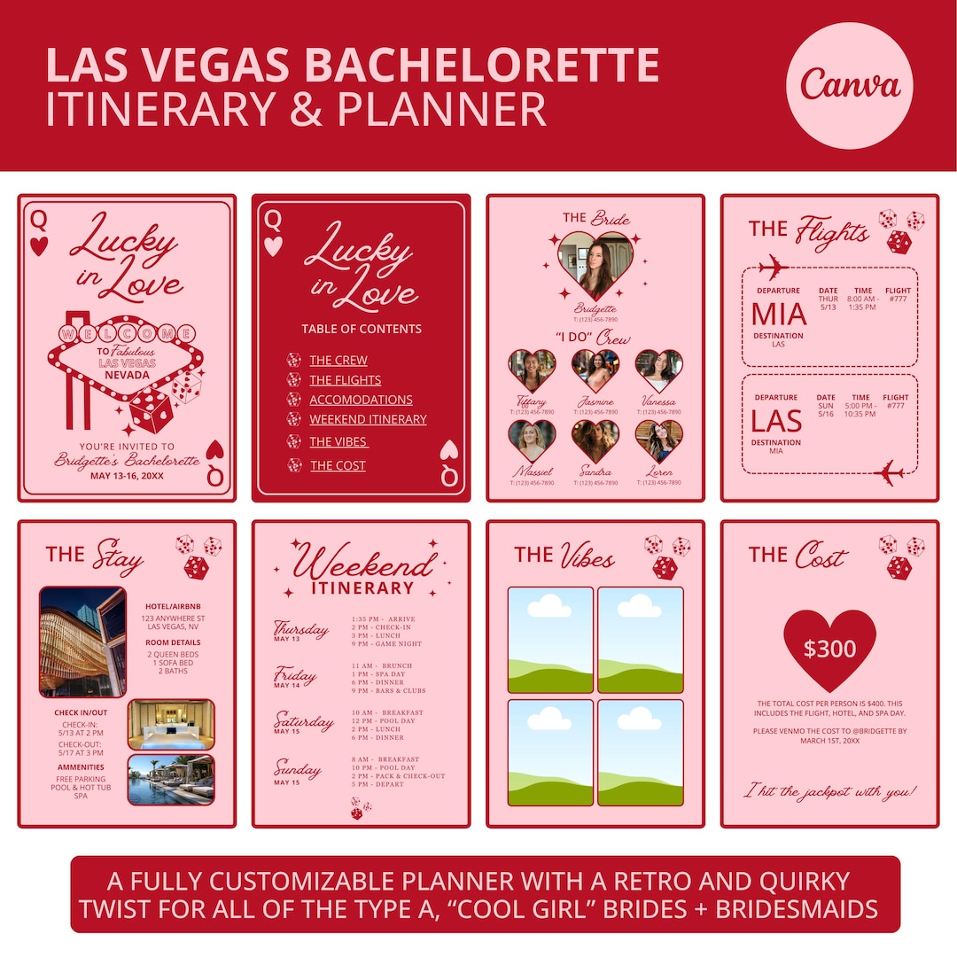 Las Vegas Bachelorette Itinerary Template: Lucky in Love Weekend Planner (editable Canva ...