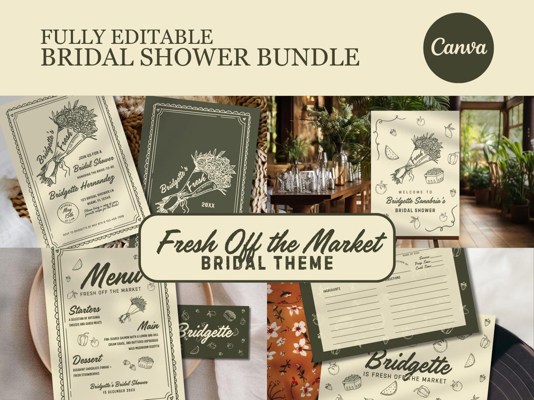 Fresh off the Market Bridal Shower Bundle Pack Bridal Shower Invitation ...