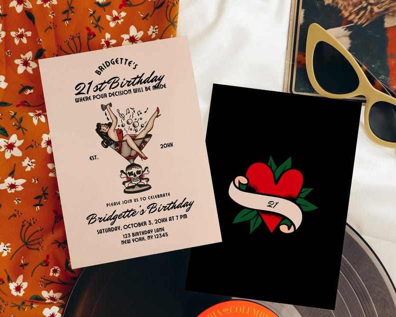 Traditional Tattoo 21st Birthday Invite Old School Tattoo 30th Birthday ...