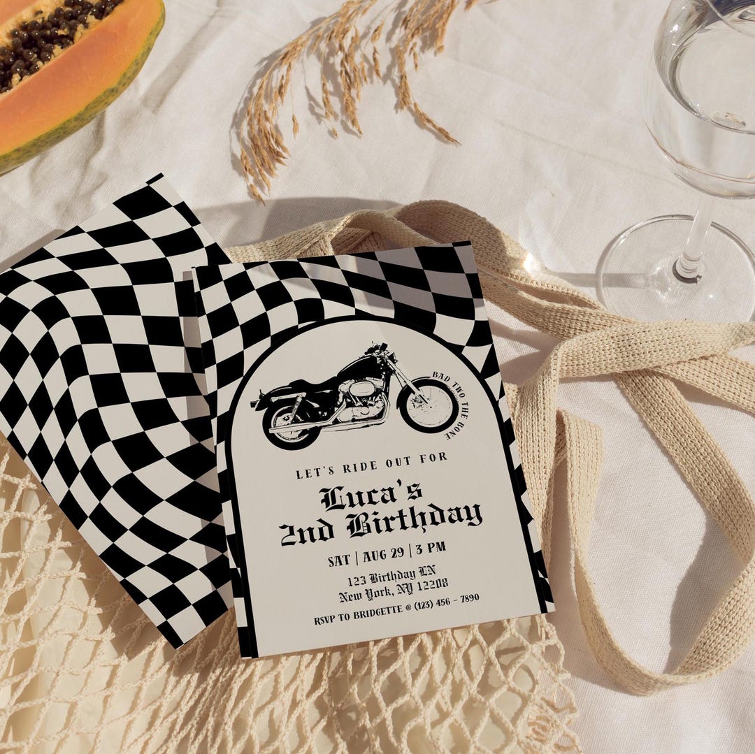 Biker 2nd Birthday Invitation: Bad to the Bone Theme (digital Download ...