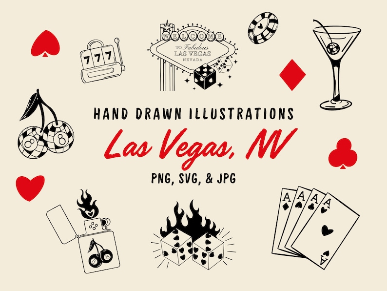 Hand Drawn Vegas Clipart Set Las Vegas Illustrations Vegas Drawing ...