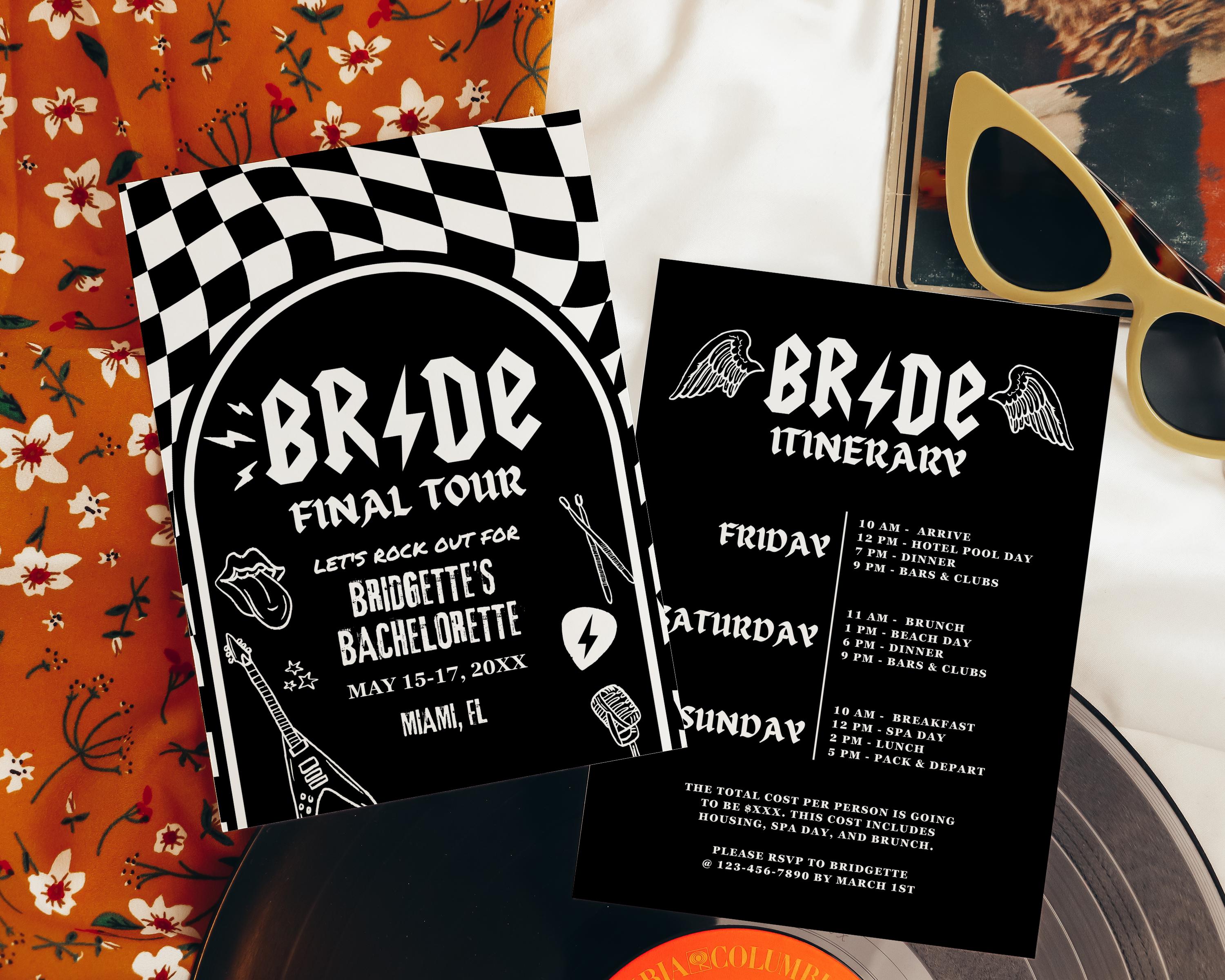Bride Final Tour Bachelorette Invitation Itinerary Template Editable ...
