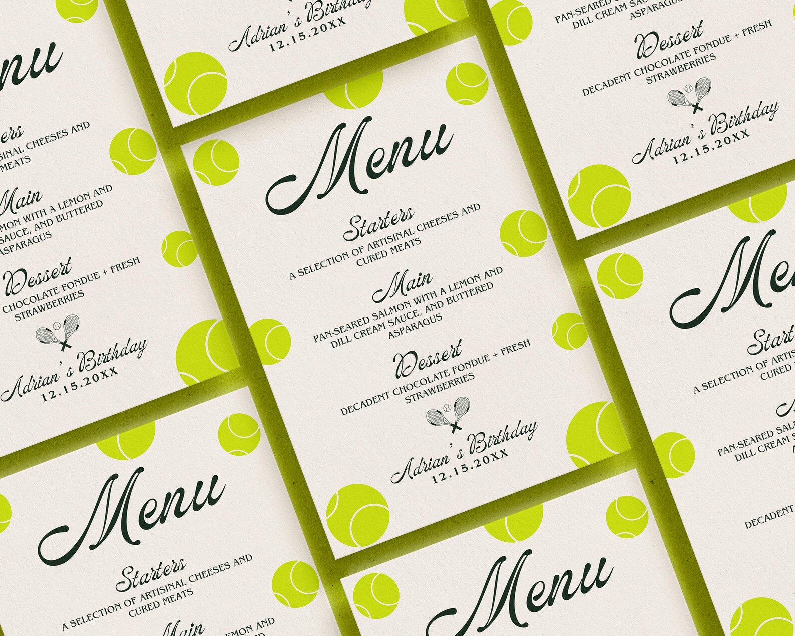 Tennis Menu Template Editable Country Club Menu 40-love Birthday Menu ...