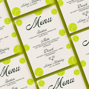 Tennis Menu Template Editable Country Club Menu 40-love Birthday Menu ...