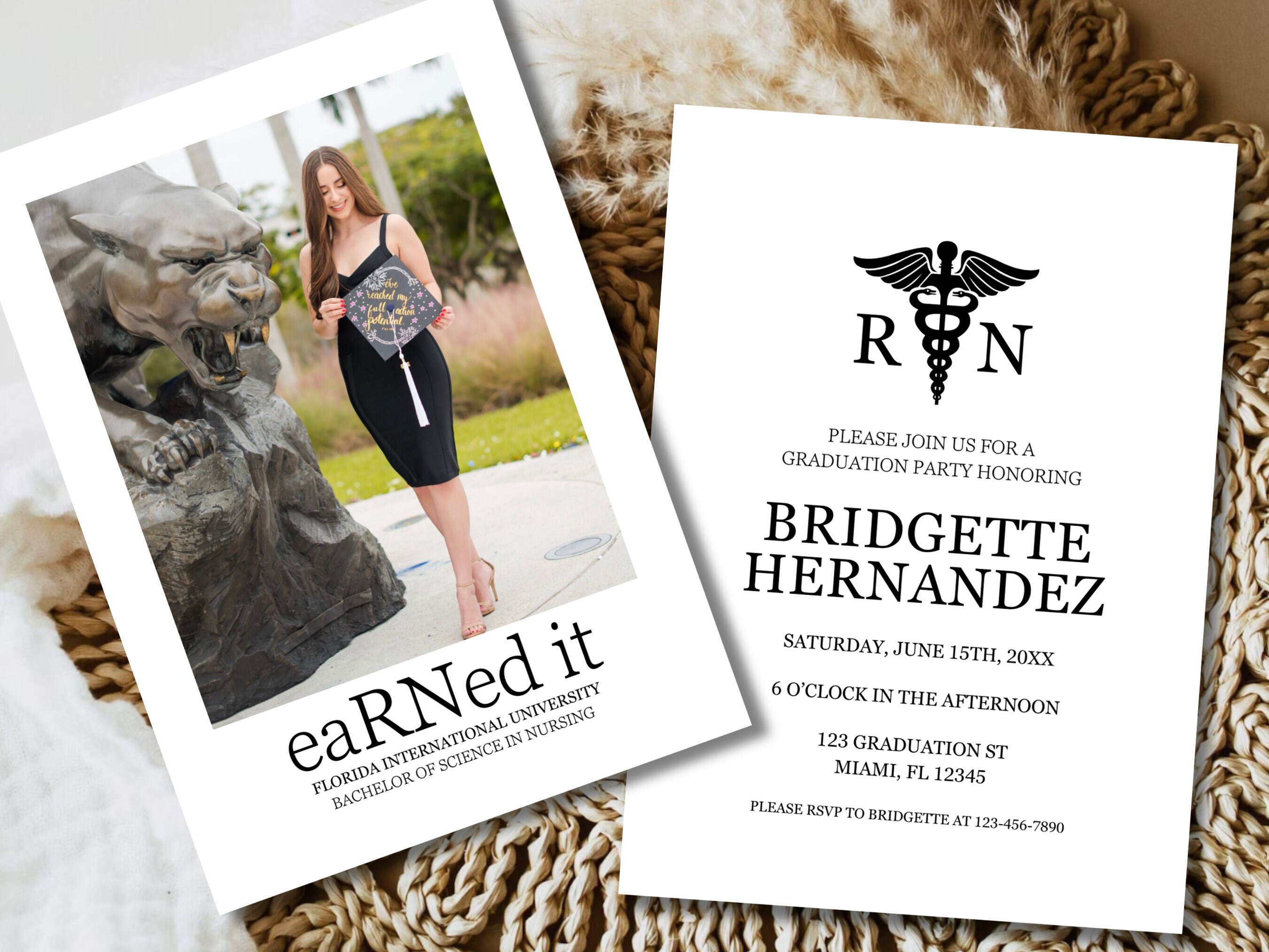 Modern Minimalist Nursing Graduation Announcement Card BSN RN Nurse ...