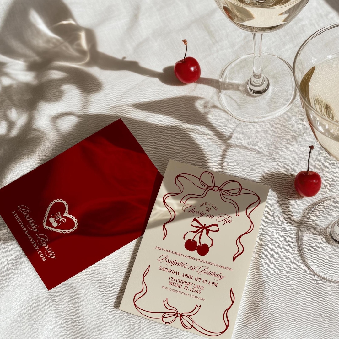 Cherry on Top Birthday Party Editable Invitation Romantic Classy Cherry ...
