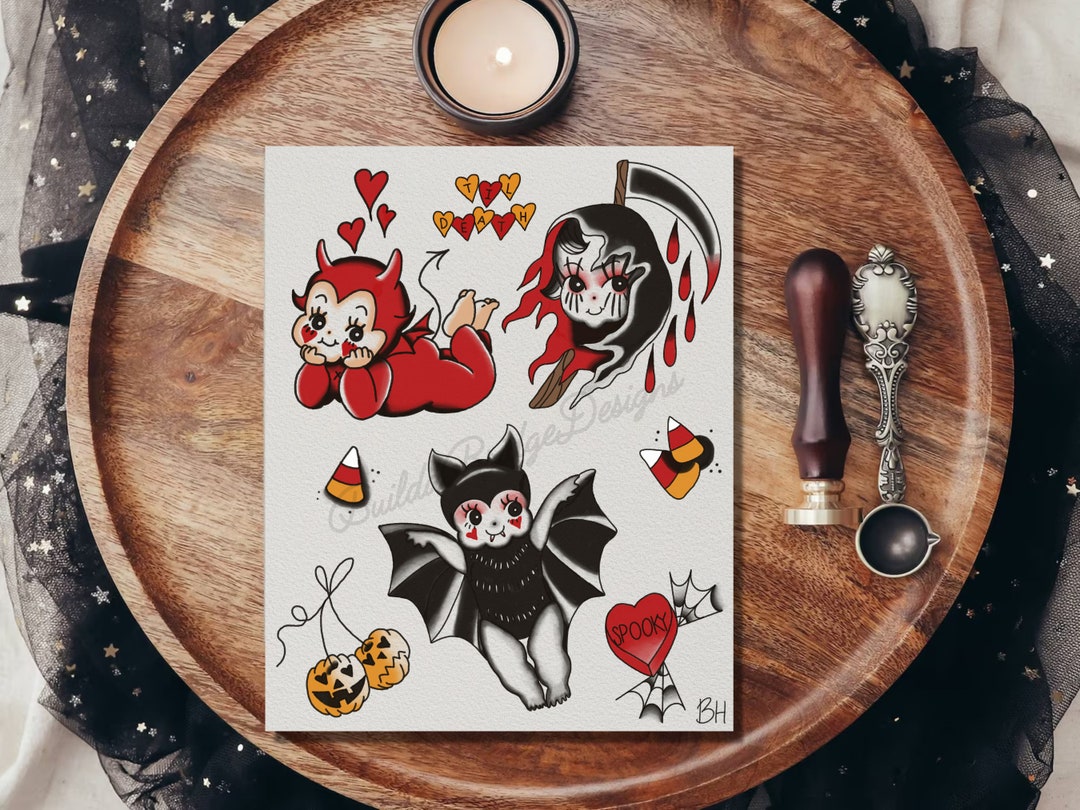 Kewpie Flash Sheet Devil Kewpie Halloween Flash Art Traditional Tattoo Old School Tattoo Art ...