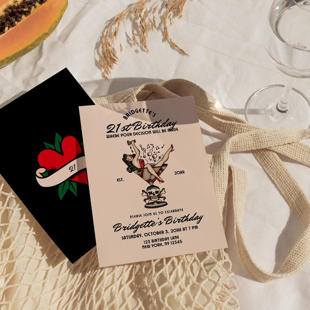 Traditional Tattoo 21st Birthday Invite Old School Tattoo 30th Birthday ...