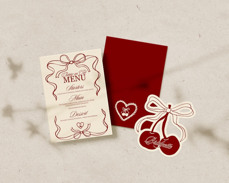 Cherry Theme Menu & Place Card Template: Cherry on Top Party Decor ...