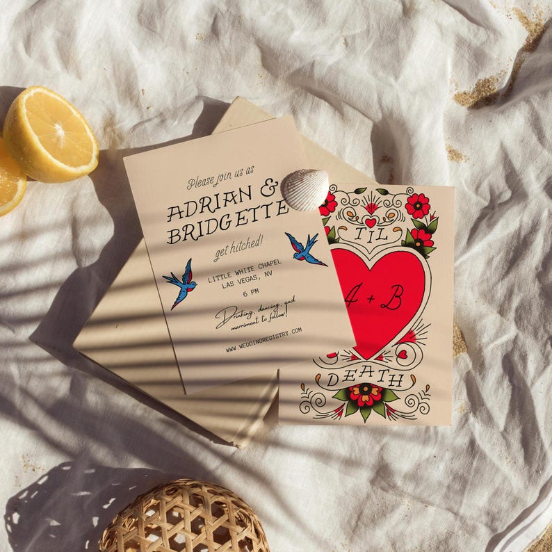 Traditional Tattoo Wedding Invitation: Rockabilly Custom Invite (DIY ...