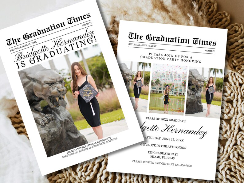 Newspaper Graduation Party Invitation Template Editable Graduate Photo ...