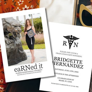 Modern Minimalist Nursing Graduation Announcement Card BSN RN Nurse ...