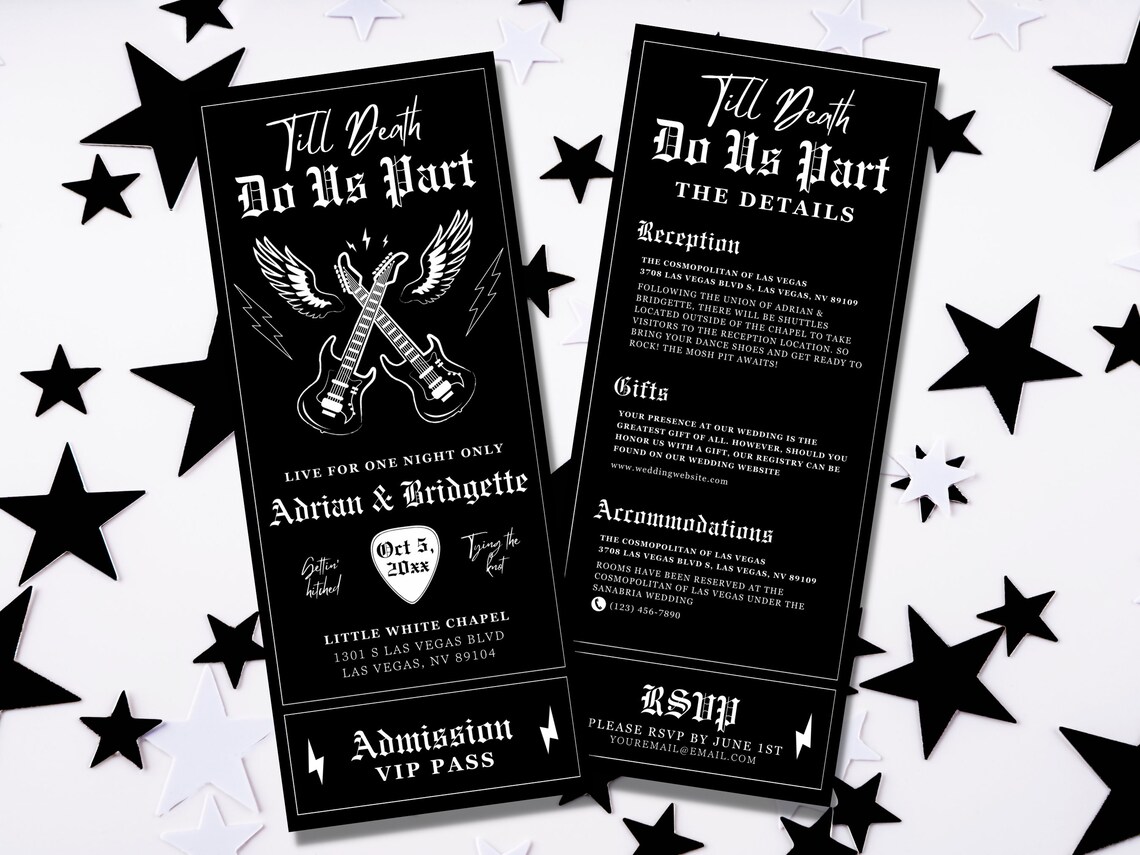 Rock Concert Wedding Invitation Template Gig Ticket Rock N Roll Wedding ...