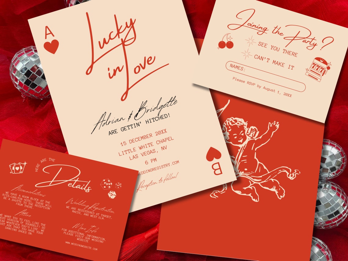 Lucky in Love Wedding Invitation Vegas Wedding Stationery Playing Cards ...