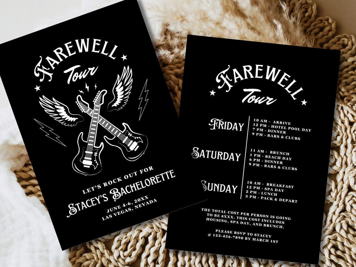 Farewell Tour Bachelorette Weekend Invitation and Itinerary Rock N Roll ...