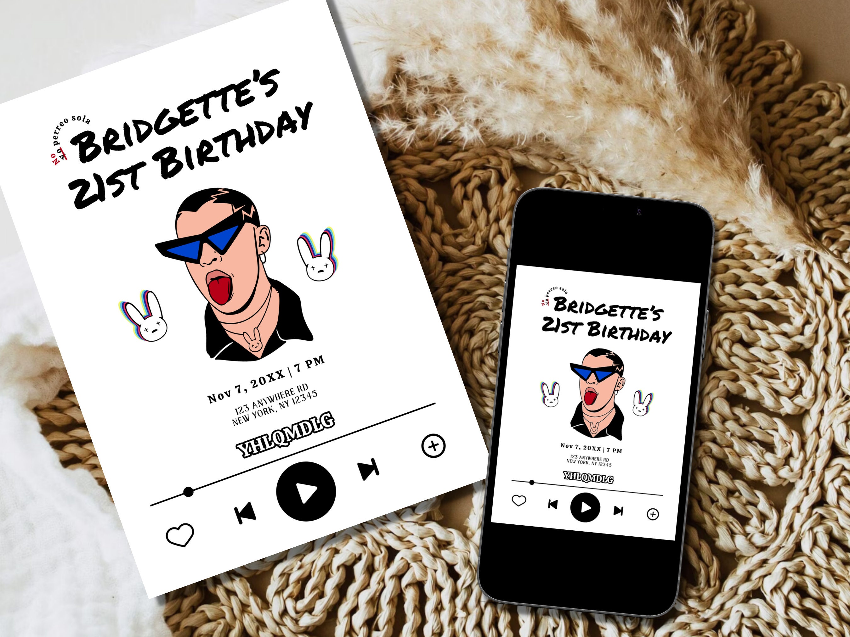 Bad Bunny Birthday Invitation Bad Bunny Birthday Theme - Etsy