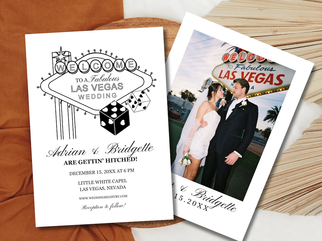 Hand Drawn Las Vegas Wedding Invitation Vintage Wedding Vegas Wedding ...
