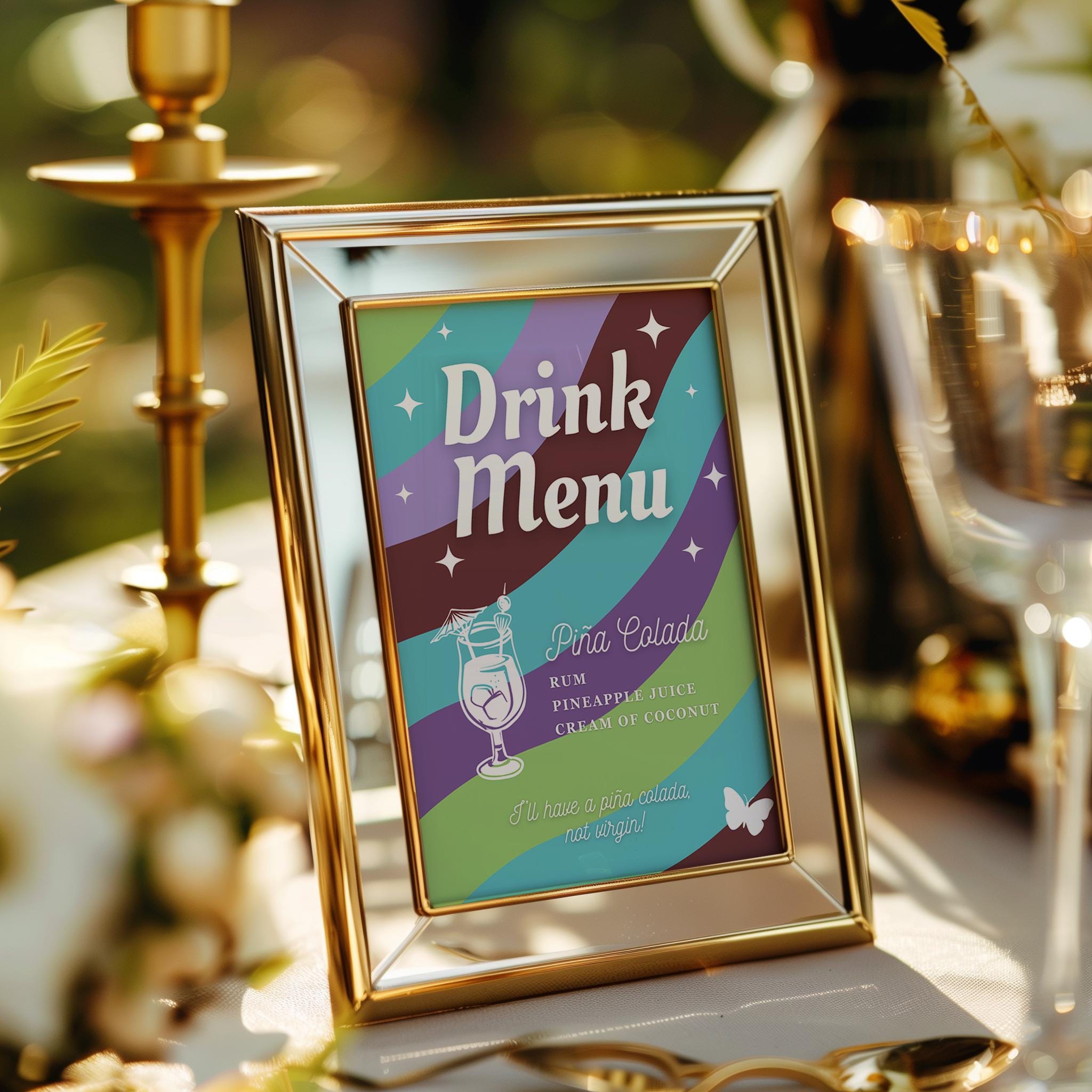 Retro 30th Birthday Drink Menu Sign: Custom Cocktail (DIY Canva ...